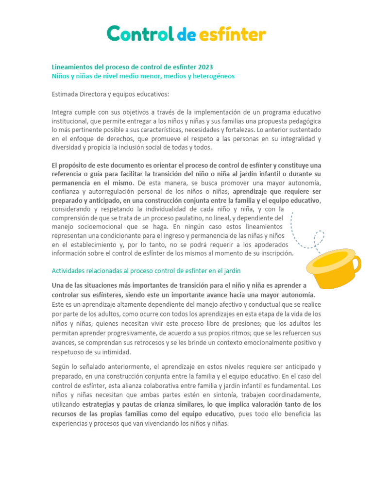 Control de Esfínter en Jardines 2023 | PDF | Educación de la primera ...