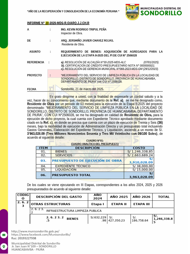 INFORME - N°020 2025 REQ Agredados | PDF | Presupuesto