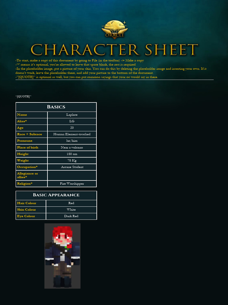 Oracle Character Sheet V2 | PDF