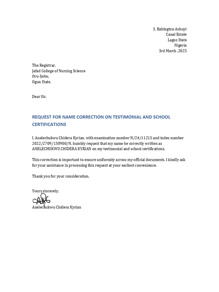 Request - For - Name - Correction (Signed) | PDF