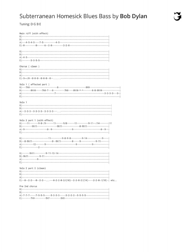 Subterranean Homesick Blues Bass | PDF