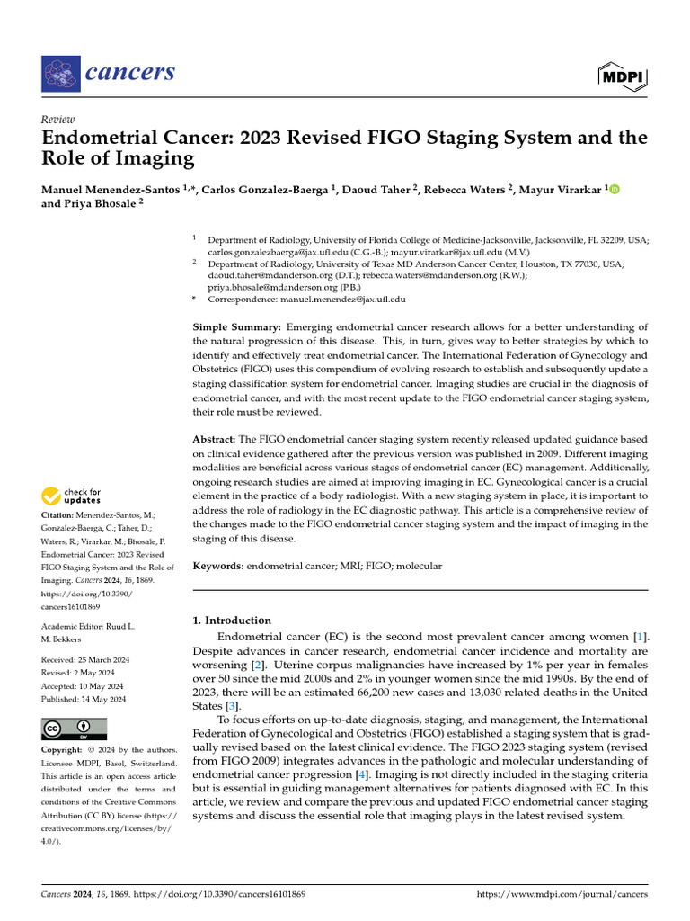 Endometrial Cancer - 2023 Revised FIGO Staging System and the Role of Imaging | PDF | Ovarian ...