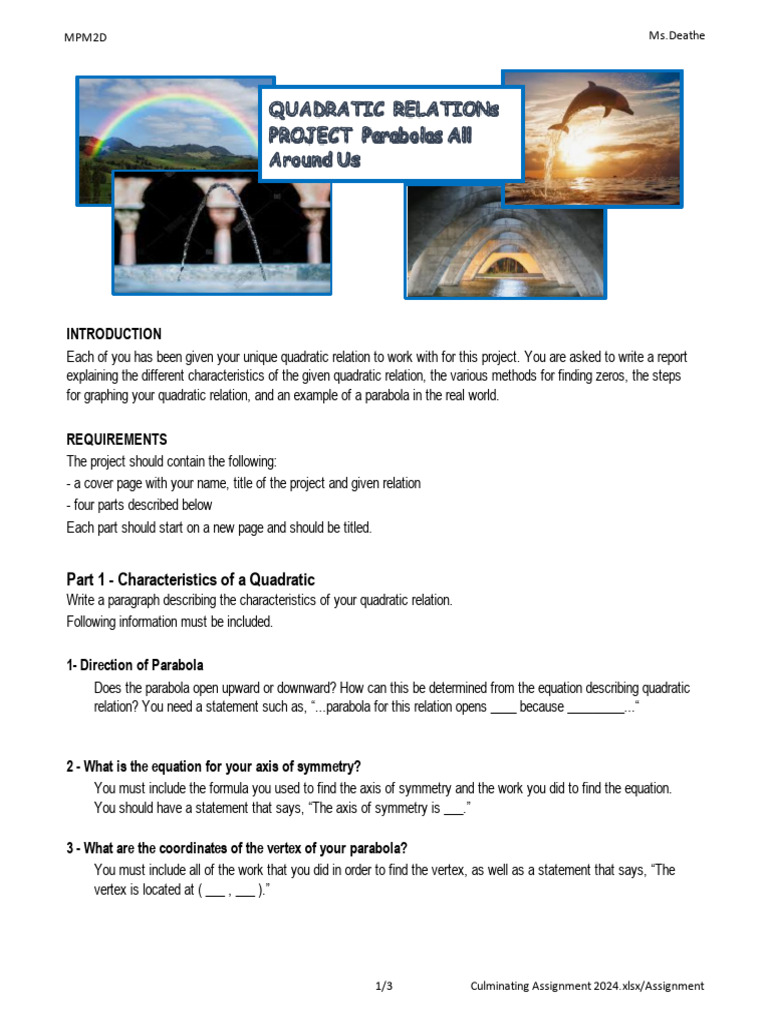 Culminating Assignment 2024 | PDF | Quadratic Equation | Mathematical Concepts