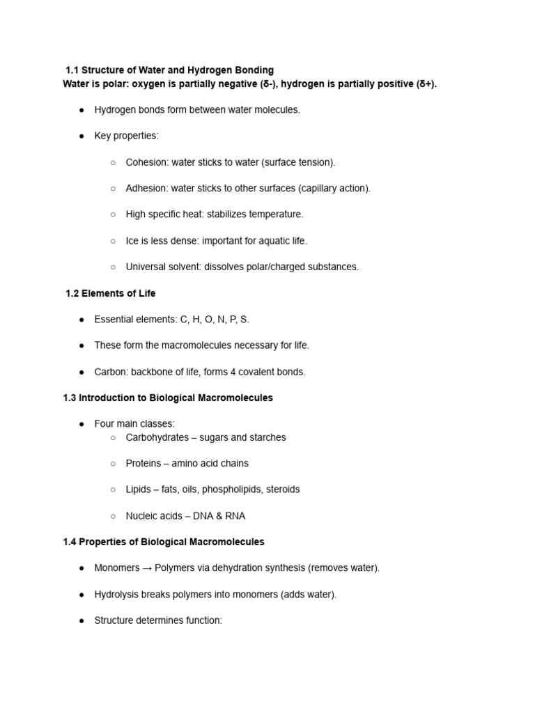 AP Bio Unit One - Chemistry of Life Notes | PDF | Macromolecules | Proteins