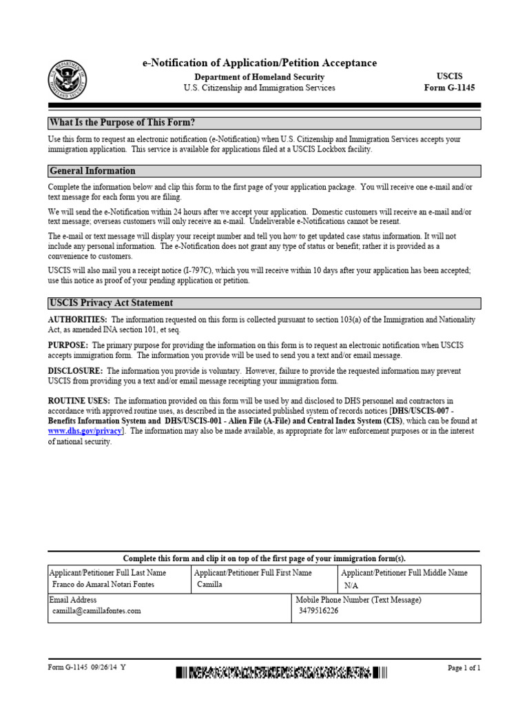 USCIS Form G-1145 e-Notification Guide | PDF | United States ...