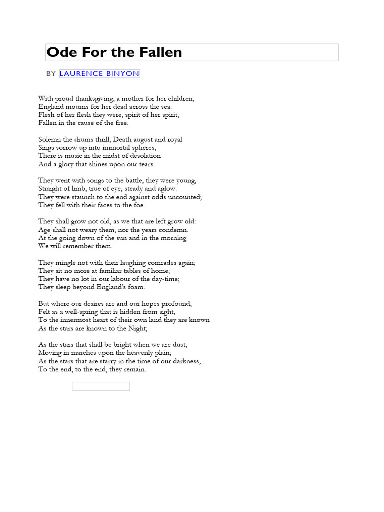 Ode to the Fallen by Laurence Binyon | PDF