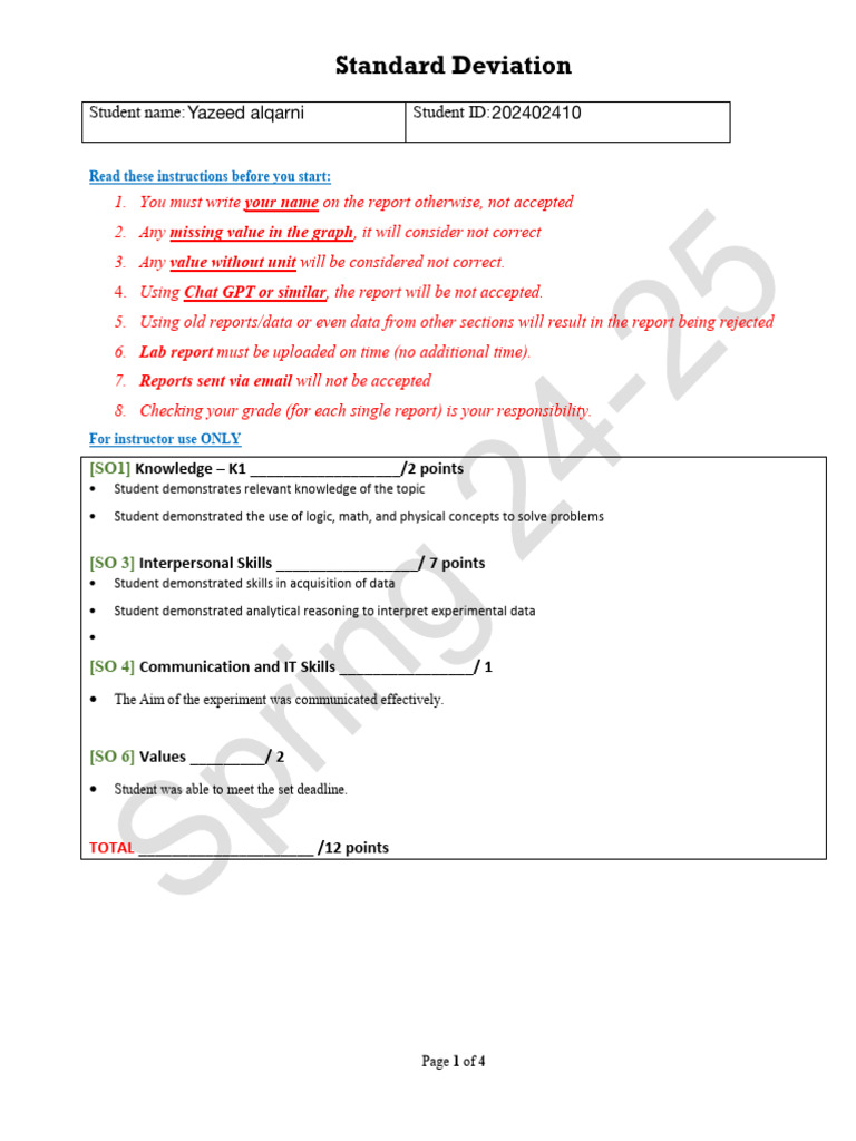 01 Standard Deviation Report | PDF | Data | Standard Deviation