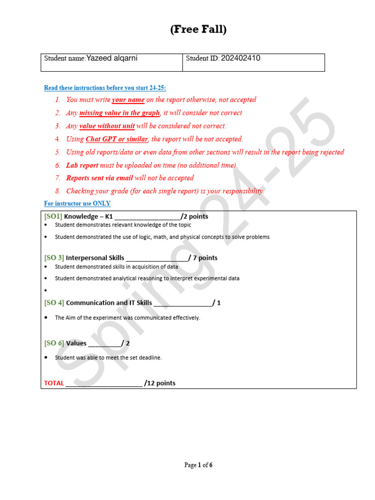 03 Free Fall (Report Document) | PDF | Acceleration | Speed