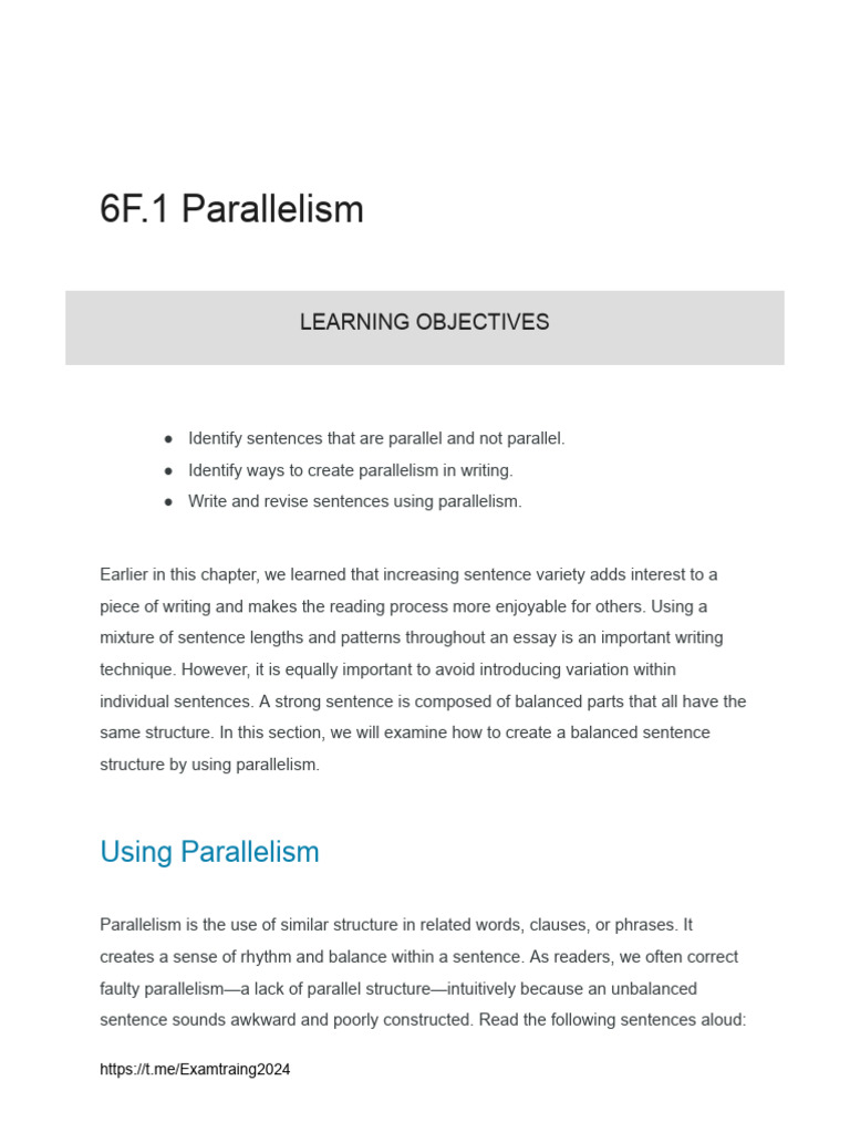 6F.1 Parallelism Exam Training Center | PDF | Sentence (Linguistics ...