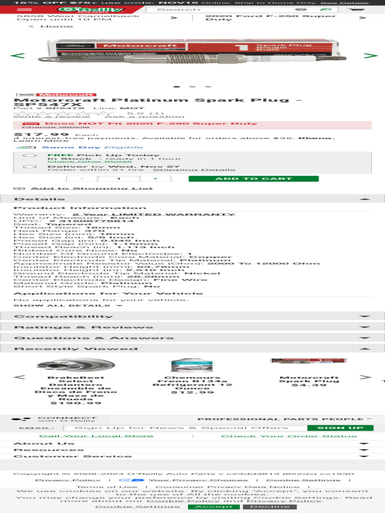 Motorcraft Platinum Spark Plug SP547X O'Reilly Auto Parts | PDF ...