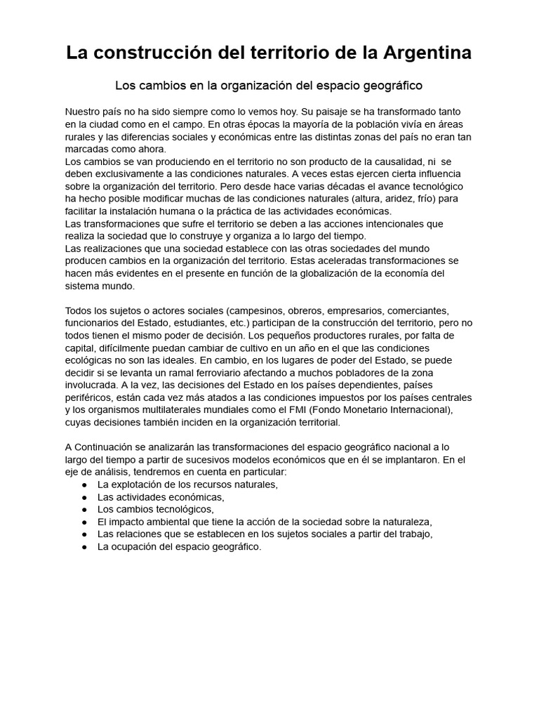 La Construcción Del Territorio de La Argentina | PDF | Carne | Sociedad
