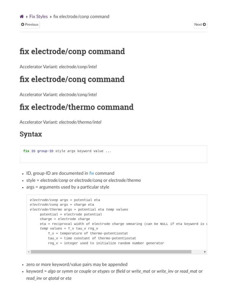 Fix Electrode - Conp Command - LAMMPS Documentation | PDF | Matrix (Mathematics)