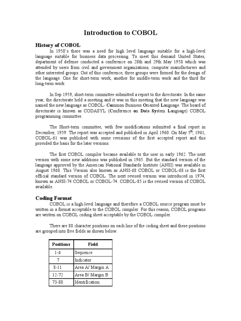 Introduction To COBOL | PDF | Computer Program | Programming