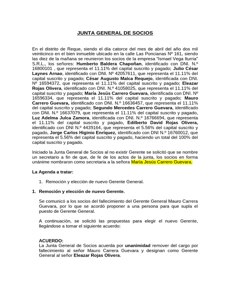 Junta General de Socios | PDF