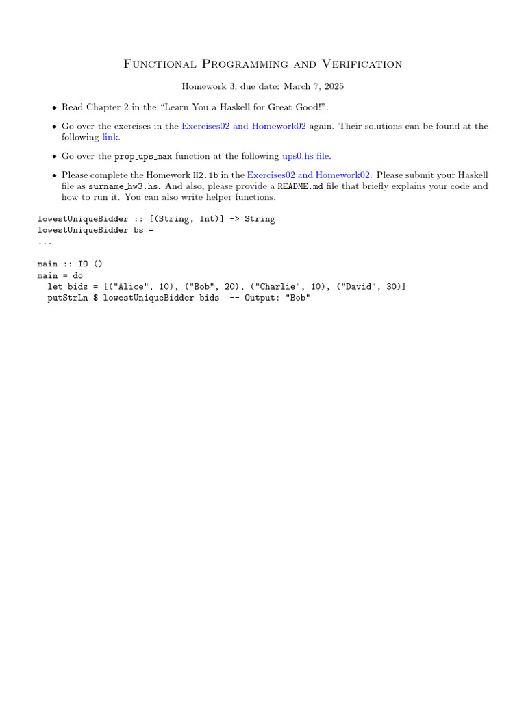 Haskell Homework 3: Functional Programming | PDF