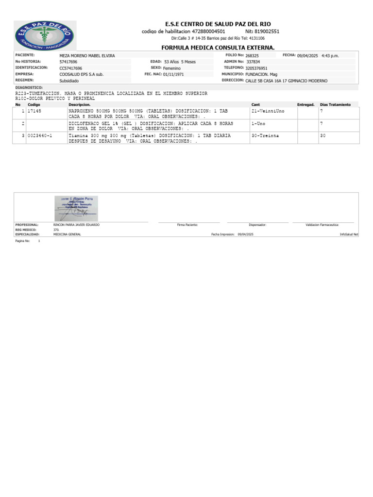Formula Mabel Meza | PDF | Medicina | Cuidado de la salud