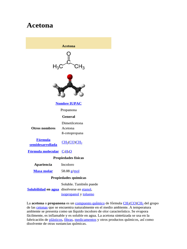 Acetone | PDF | Sustancias químicas | Compuestos químicos