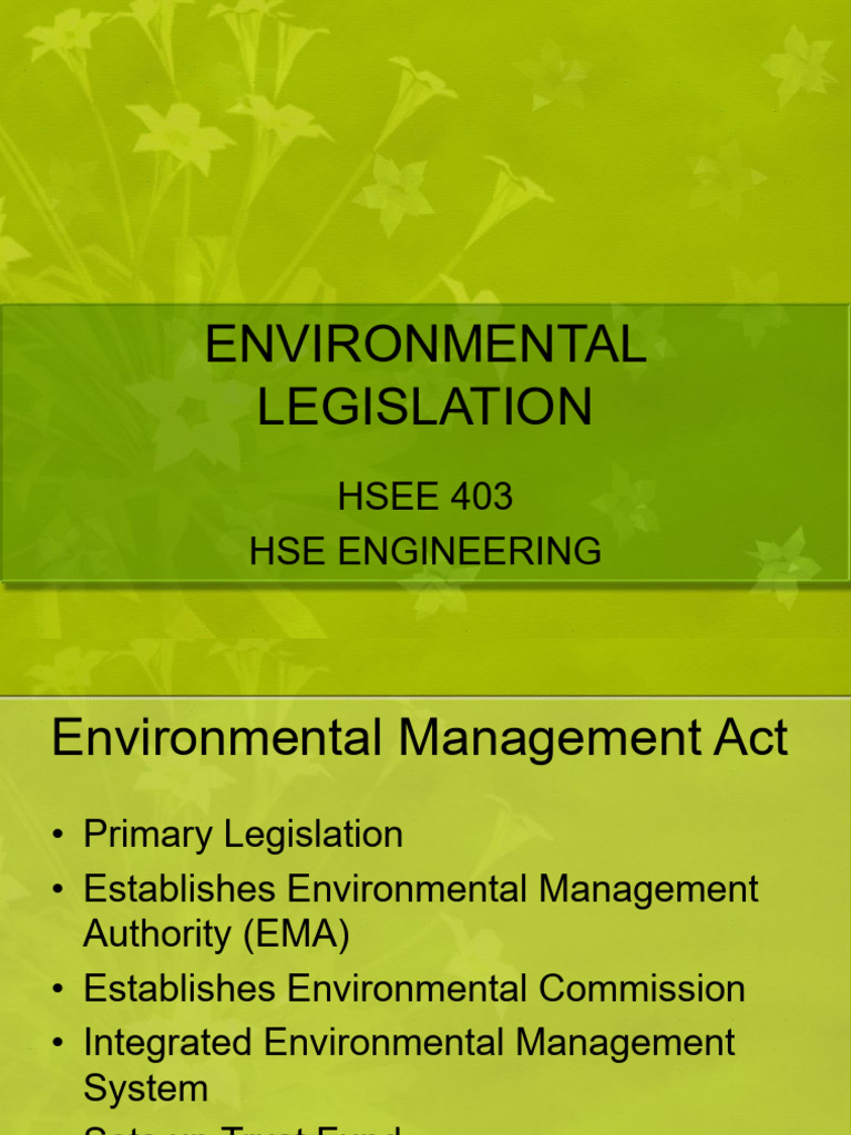 Lecture ENVIRONMENTAL Legislation | PDF | Water | Effluent