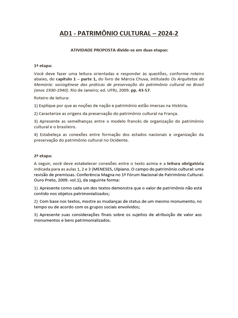 Ad1 Patrimonio Cultural 2024-2 | PDF