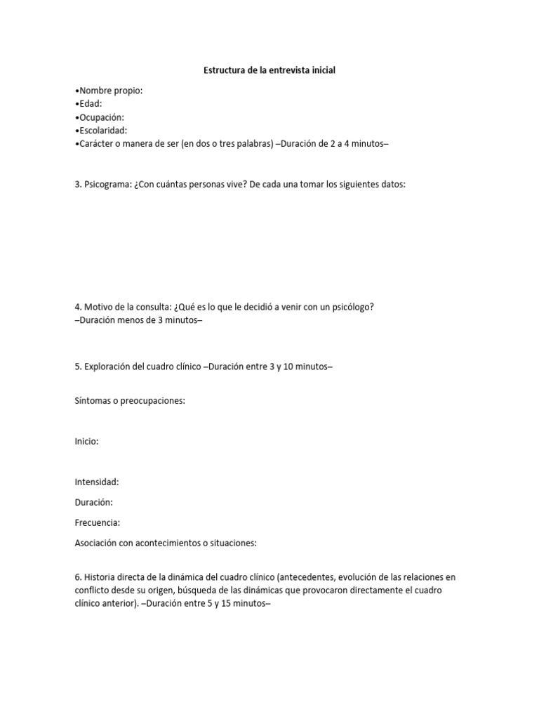 Formato Entrevista Inicial | PDF