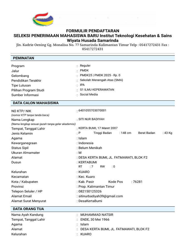 Cetak Formulir PMB | PDF