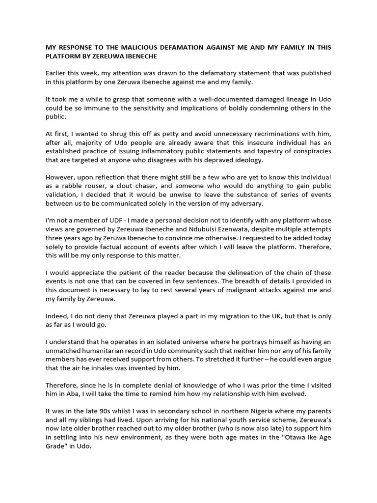 My Response To The Malicious Defamation Against Me and My Family in ...