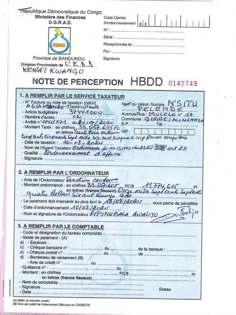 Note de Perception 0142749 | PDF