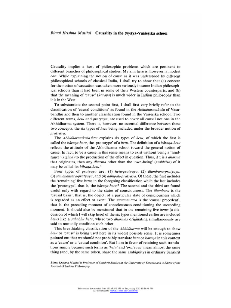 Matilal-Causality in Ny-V | PDF
