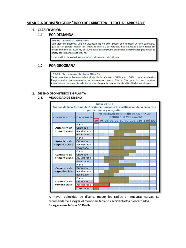 Diseño Geométrico de Trocha Carrozable | PDF