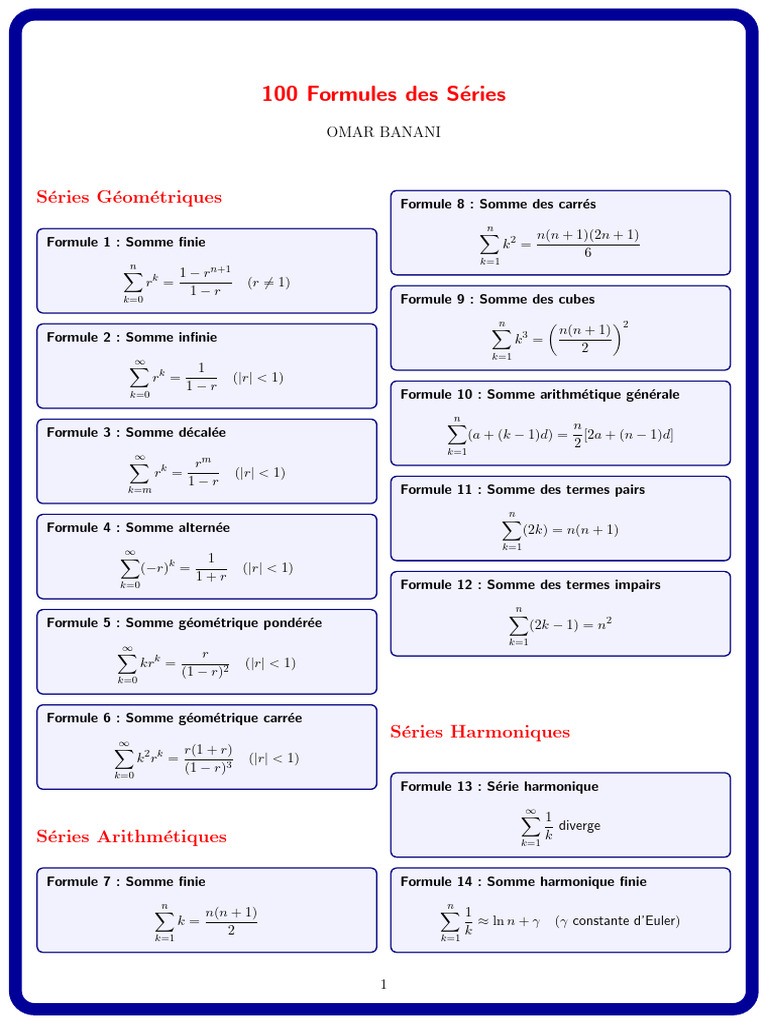 100 Formules des Séries Mathématiques | PDF | Fonction trigonométrique ...