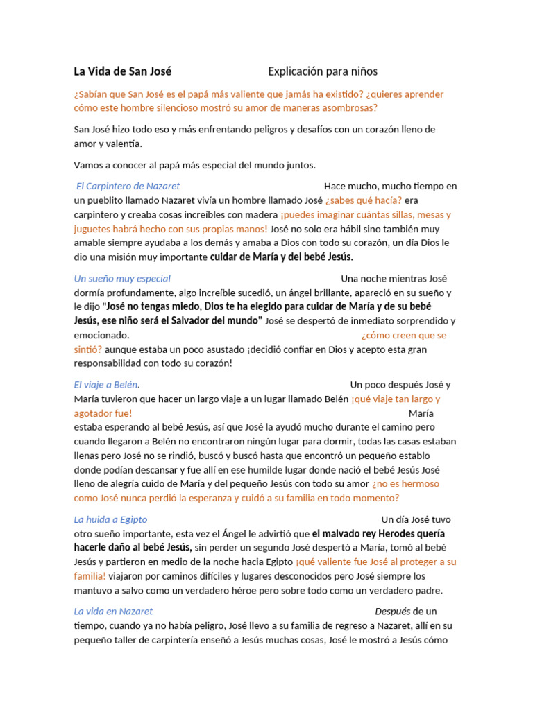 Biografía de San José para niños | PDF | San José | María, madre de Jesús