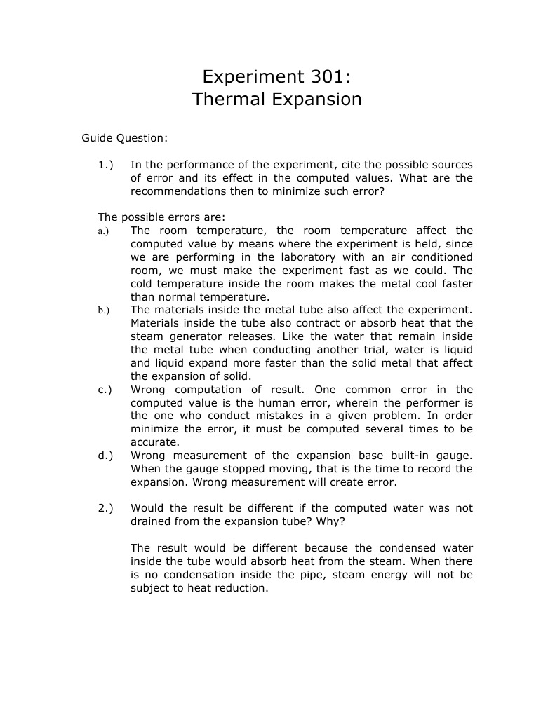 Experiment 301 Thermal Expansion | PDF | Thermal Expansion | Electrical ...