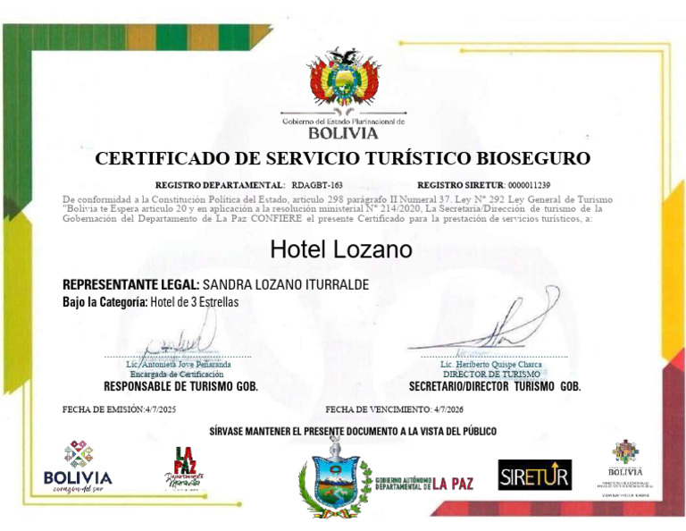 Certificado de Servicio Turistico | PDF