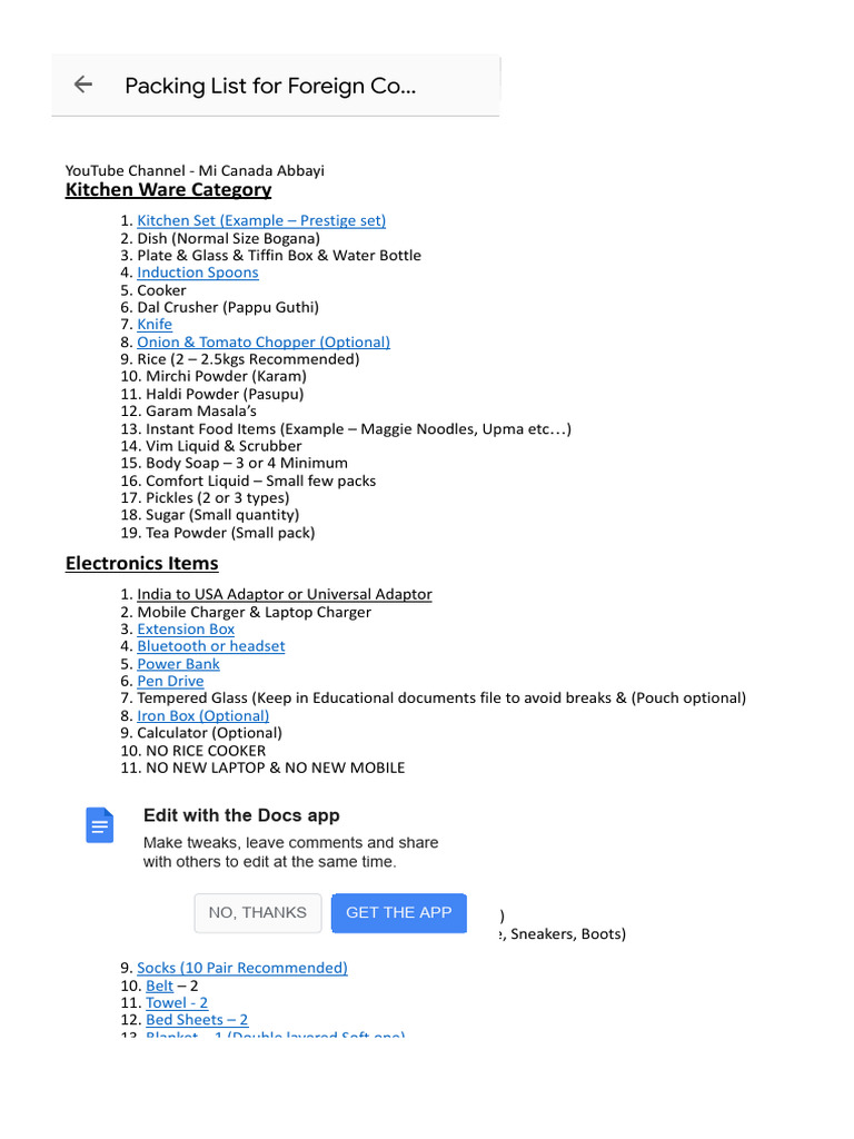 Packing List For Foreign Country | PDF