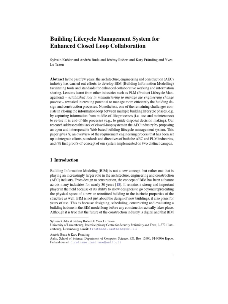 Building Lifecycle Management System - Kubler - PLM16 | PDF | Product ...