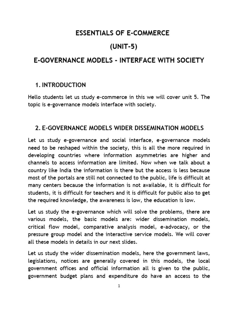 E_Governance Models - Interface With Society | PDF | Governance | Information And Communications ...