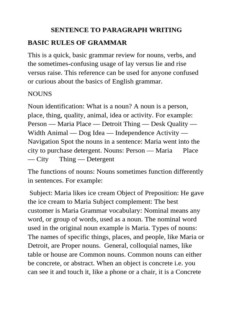 Sentence To Paragraph Writing | PDF | Verb | Subject (Grammar)