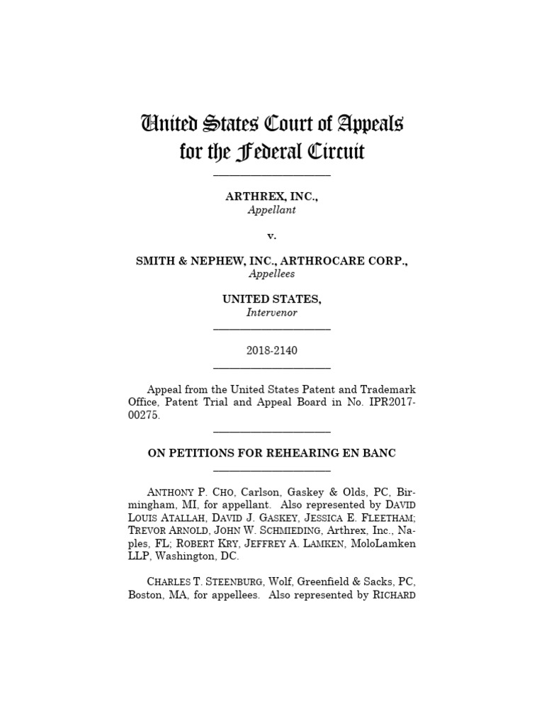 Arthrex v. Smith & Nephew Appeal Ruling | PDF | United States Courts Of ...
