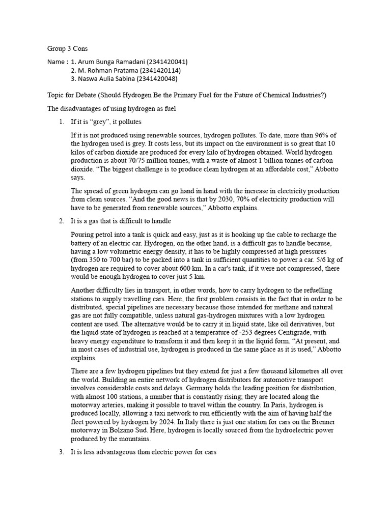 Argument Text Group 3 Negative | PDF | Hydrogen | Fuels