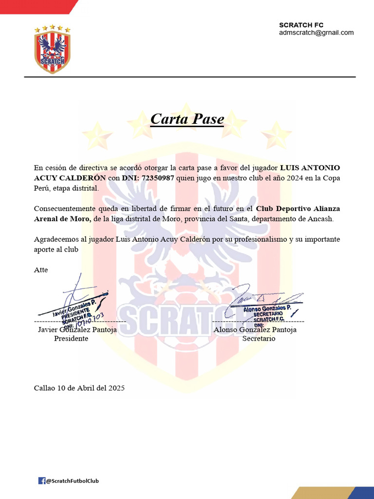 Carta Pase Scratch | PDF