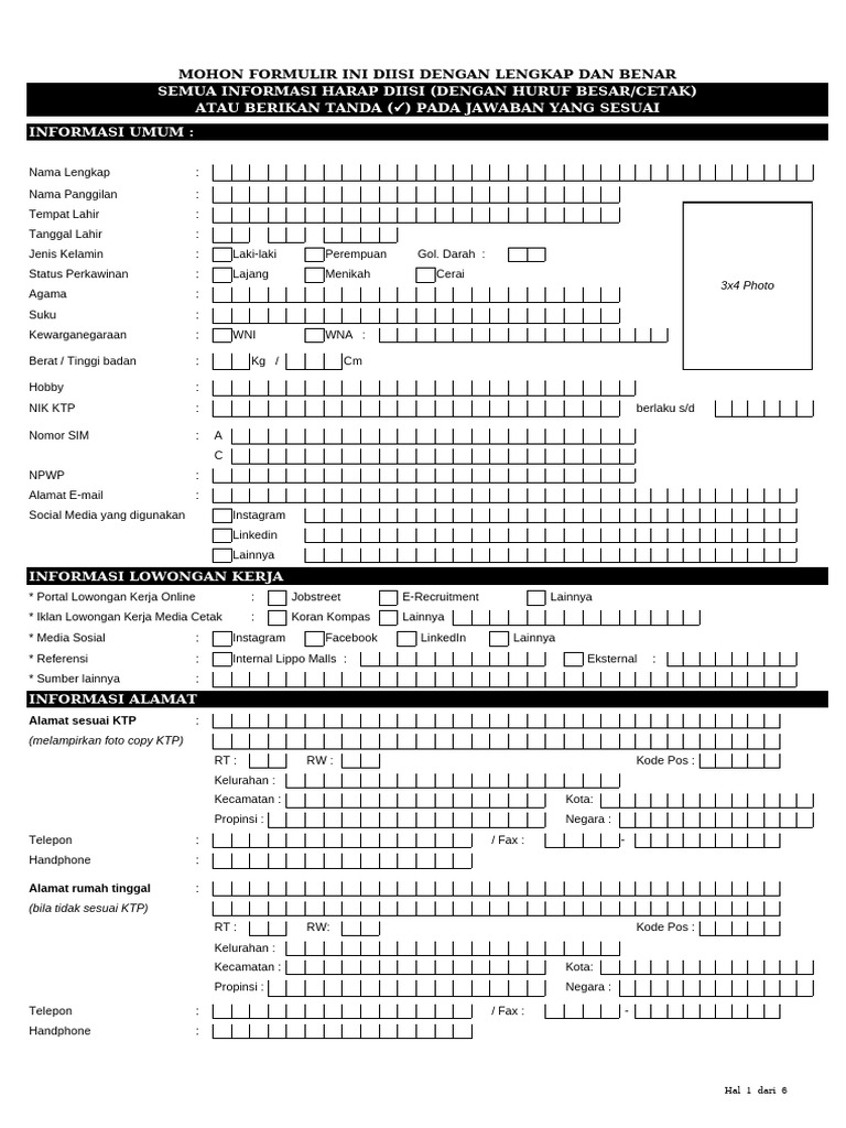 Form Aplikasi PT LMI | PDF