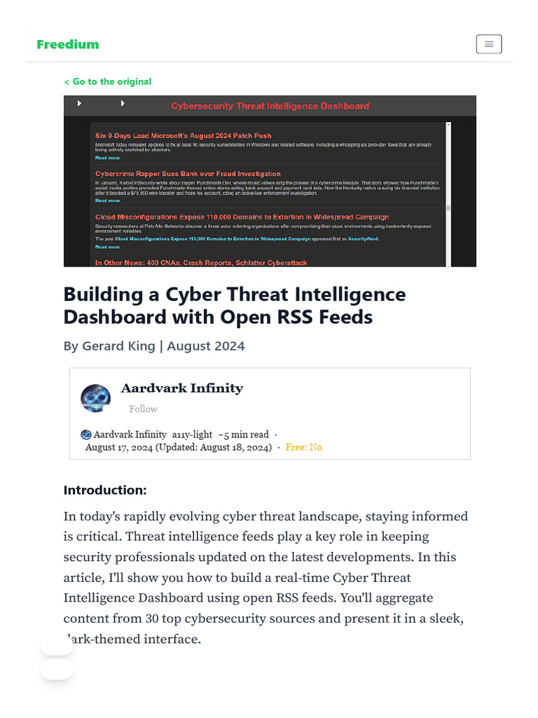 Building A Cyber Threat Intelligence Dashboard With Open RSS Feeds - by ...