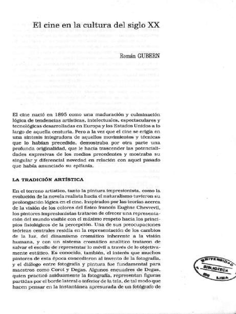 Lectura 1 - 1995 - Gubern - El Cine en La Cultura Del Siglo XX | PDF