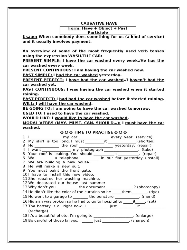 CAUSATIVE HAVE Rules + Exercises | PDF | Perfect (Grammar) | Verb