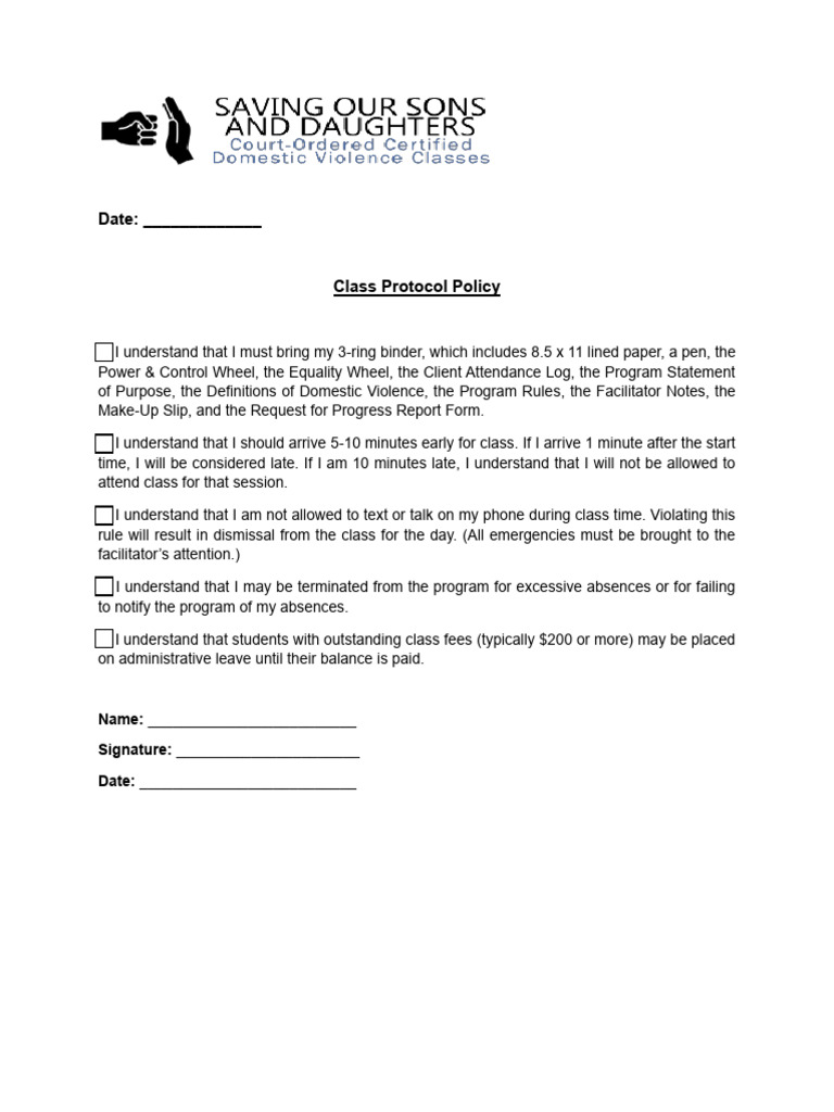 5. Class Protocol Policy Form_copia | PDF