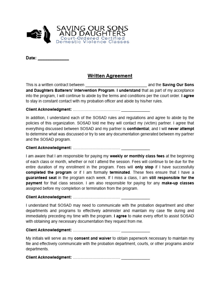Written Agreement Form | PDF | Consent