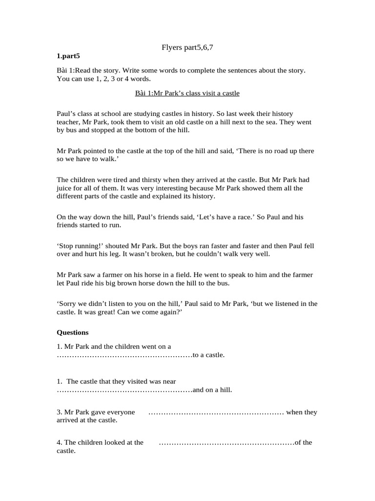 Mr. Park's Class Castle Visit | PDF