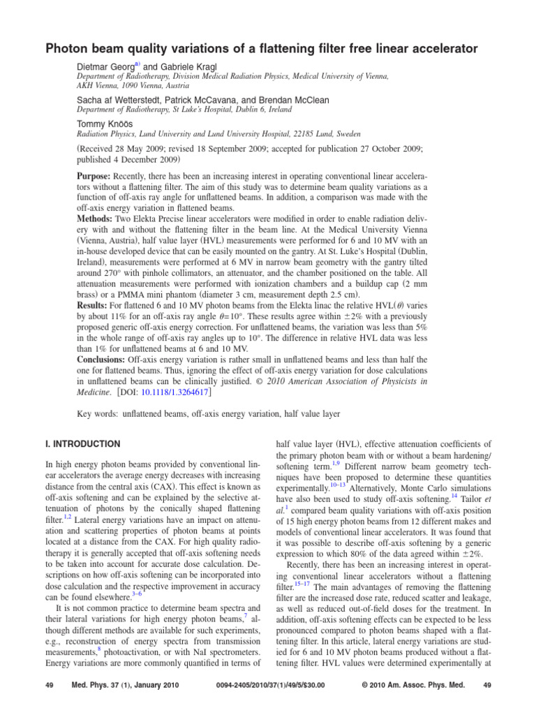 Georg2010-Photon Beam Quality Variations of A Flattening Filter Free ...