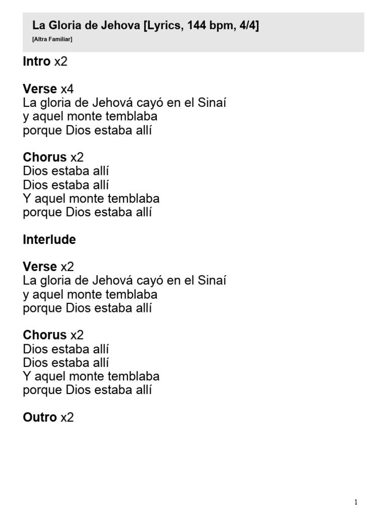 La Gloria de Jehova - Lyrics | PDF