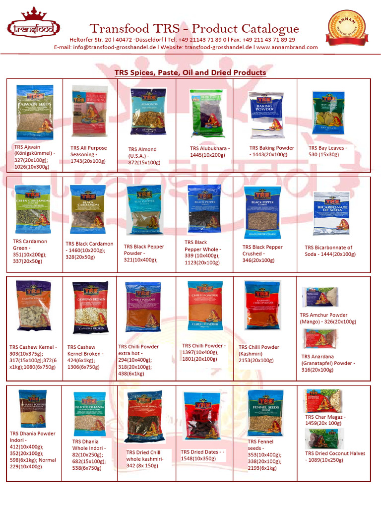 TRS Product Catalogue Overview | PDF | Curry | Bean